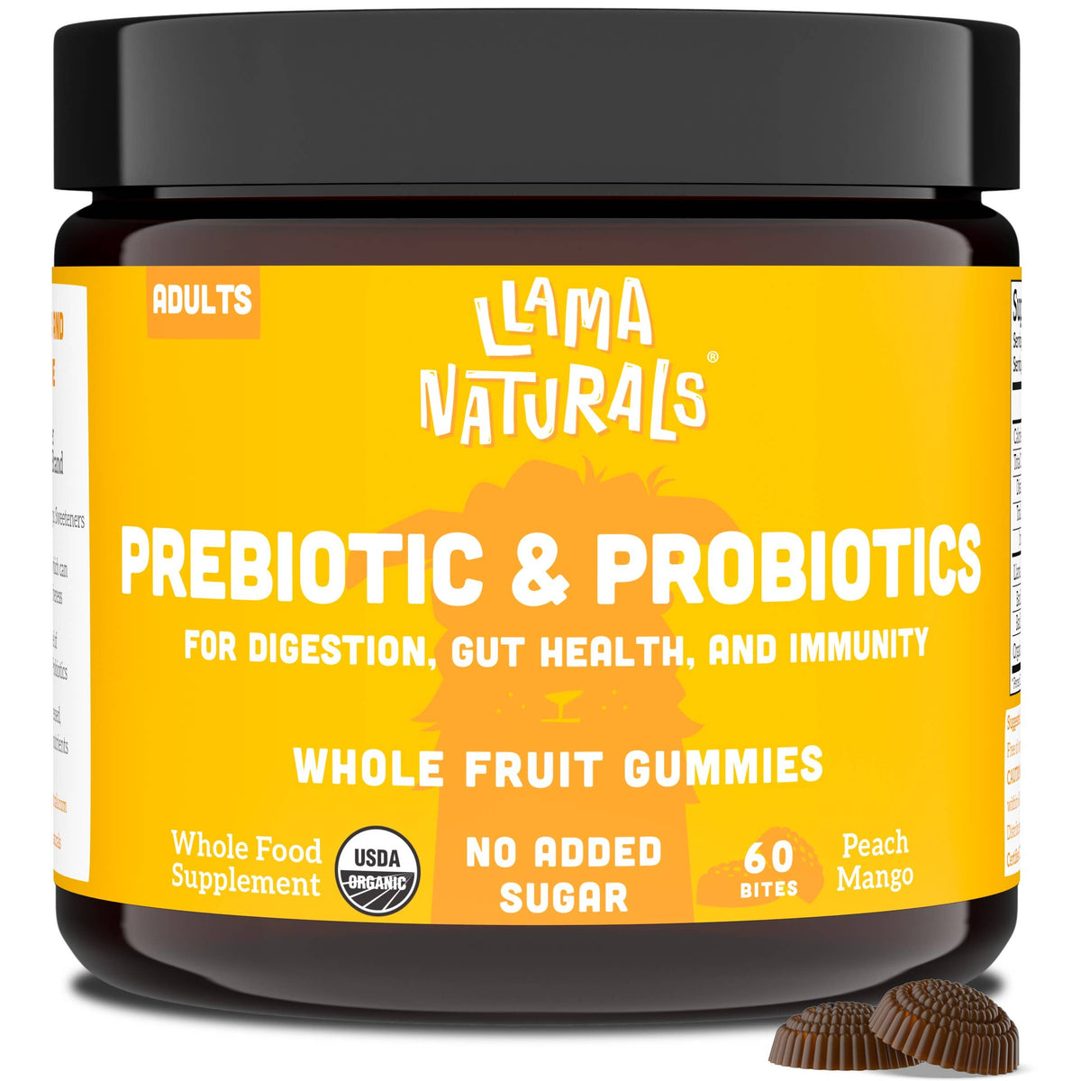 Llama Naturals - Organic Adult Whole Fruit Pre & Probiotic Gummies, Pe ...